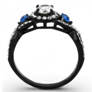 Marimor Jewelry 1.26 Carat Clear and Blue Cubic Zirconia Halo Stainless Steel Black Engagement Ring Size 8