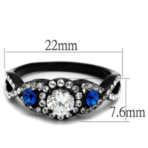 Marimor Jewelry 1.26 Carat Clear and Blue Cubic Zirconia Halo Stainless Steel Black Engagement Ring Size 8