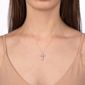 VAARYA Natural Diamonds Cross Pendant AGS Certified 14K Hypoallergenic White Gold 1.00 Ctw. GH/SI2-I1