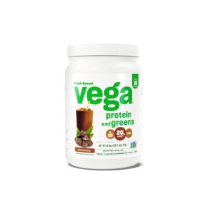 vega protein and greens protein powder, chocolate - 20g plant based protein plus veggies, vegan, non gmo, pea protein for women and men, 1.2 lbs (packaging may vary)