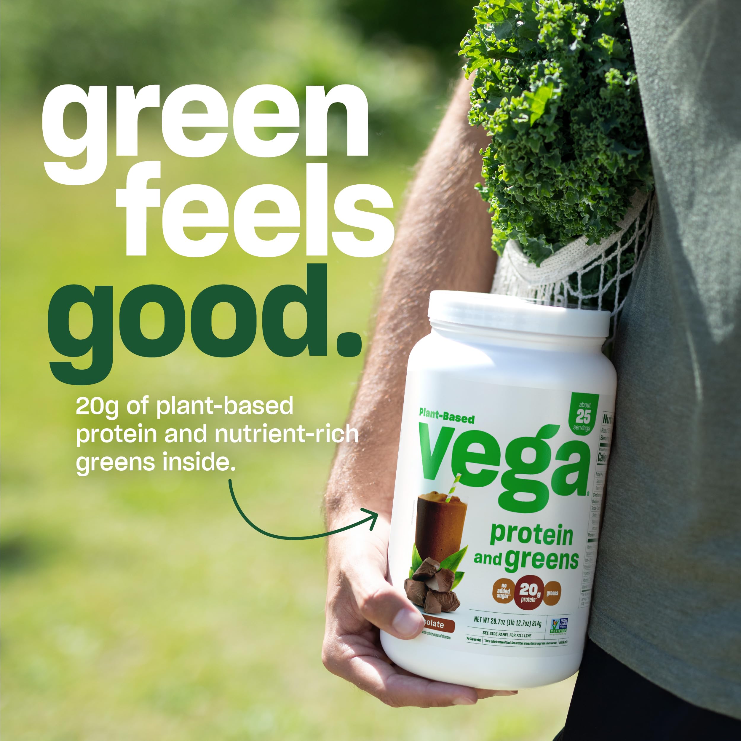 Vega Protein and Greens Protein Powder, Chocolate - 20g Plant Based Protein Plus Veggies, Vegan, Non GMO, Pea Protein for Women and Men, 1.2 lbs (Packaging May Vary)