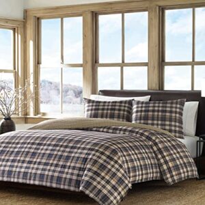 eddie bauer - queen duvet cover set, reversible bedding with matching shams, plaid home decor for all seasons (port gamble blue, queen)