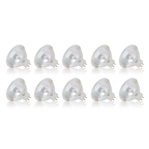 simba lighting halogen mr16 20w 12v light bulbs (10 pack) for landscape, track lights, fiber optics, desk lamps, bab c spotlights with glass cover, gu5.3 bi pin base, 2700k warm white dimmable