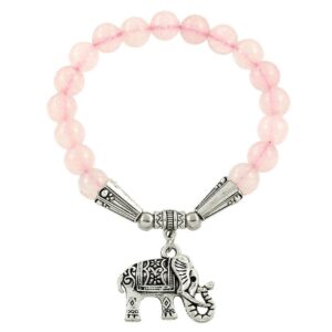 falari elephant lucky charm natural stone bracelet rose quartz b2448-rq