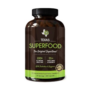 texas superfood - original superfood capsules, superfood reds and greens, all-natural whole food dietary supplement, non-gmo, gluten free, vegan, no soy, 180 capsules