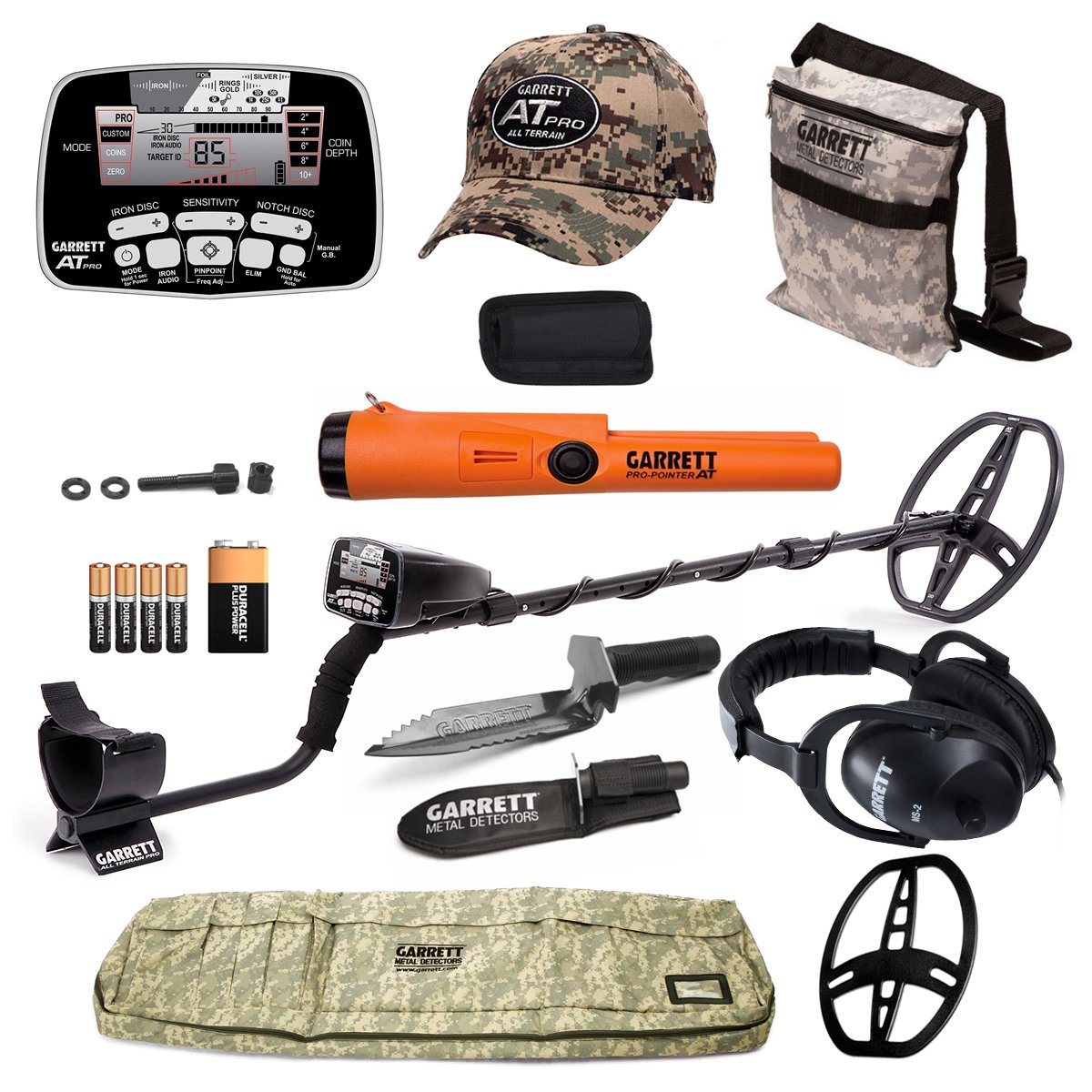 Garrett A.T. Pro Metal Detector with Pro-Pointer A.T. pinpointer - Waterproof & Made in The USA; Includes Carry Bag, Digging Tool, Treasure Pouch and Hat