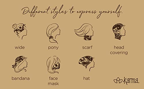 Karma Sugar Skull Headband for Women - Wide - Fabric Headband and Stretchy Hair Scarf - Black, 1 Count (Pack of 1)