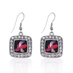 inspired silver - red hat charm earrings for women - silver square charm french hook drop earrings with cubic zirconia jewelry