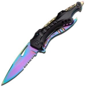 snake eye tactical spring assisted rainbow blade tactical rescue pocket hunting knife