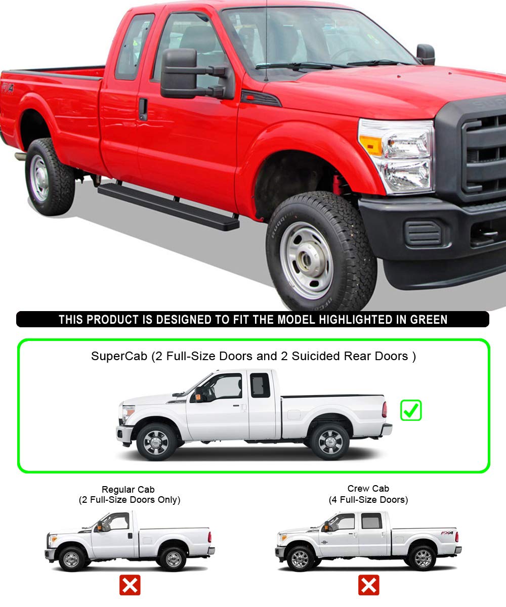 APS Running Boards (Nerf Bars Side Steps Step Bars) Compatible with Ford F250 F350 Super Duty 1999-2016 Super Cab (Black Powder Coated 5 inches)