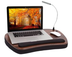 sofia + sam oversized lap desk with memory foam cushion | detachable usb light | fits laptops up to 20" | brown and black | computer lap tray | laptop and writing | bed table