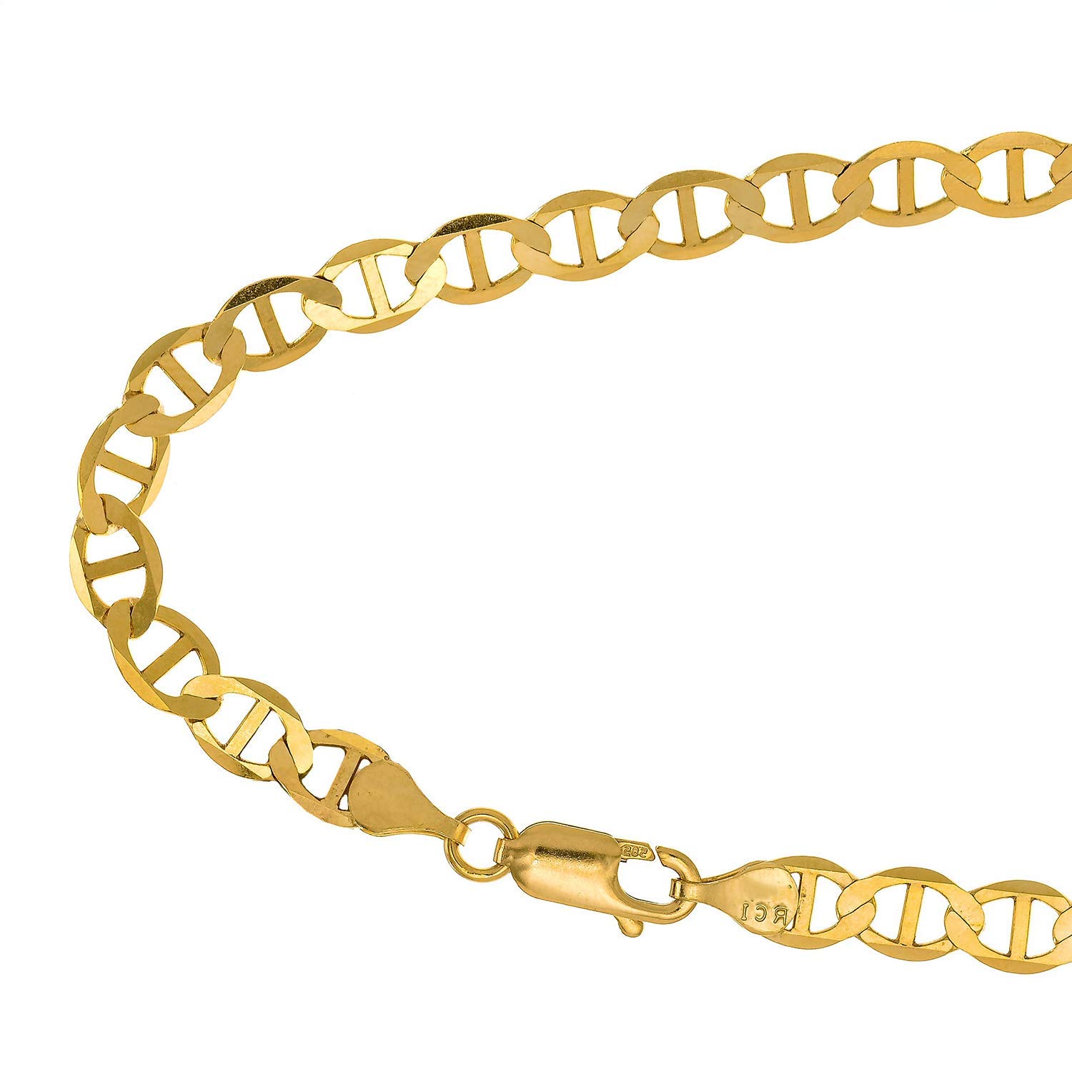 JewelStop 10k Solid Yellow Gold 3.2 mm Mariner Chain Bracelet, Lobster Claw - 7 Inches, 1.7gr.