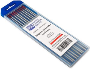 midwest tungsten service tig welding tungsten electrodes 10-pack (red - 2% thoriated tungsten (wt20/ewth-2), 3/32")