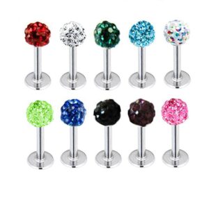 honbay 10color mixed labret ring,honbaytm 10pcs mixed 16g czech crystal lip labret ring studs monroe stainless steel piercing