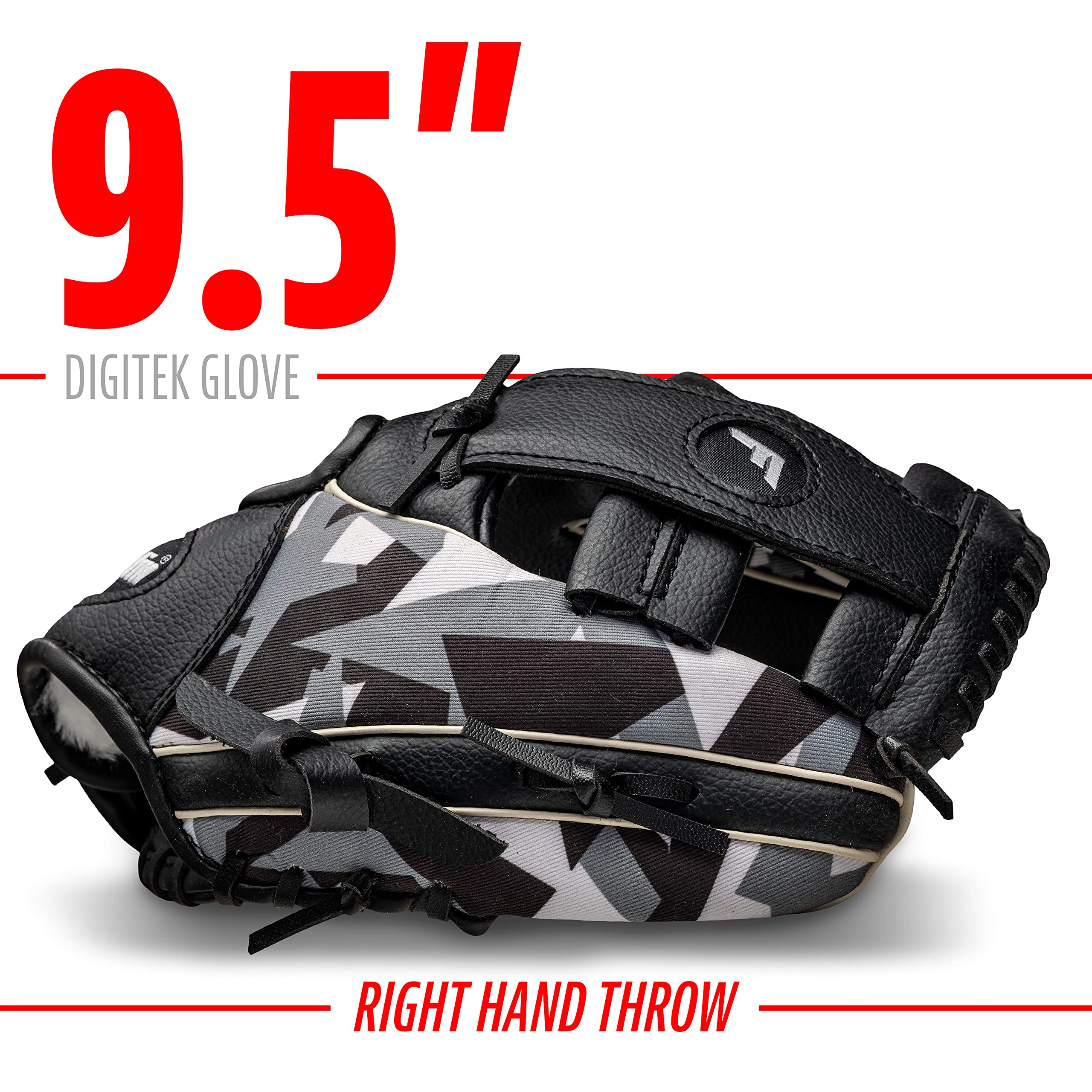 Franklin Sports Kids Baseball + Tball Glove - RTP Youth Baseball Glove - Boys + Girls Teeball, Youth Baseball Glove - Black/White - 9.5" Right Hand Throw