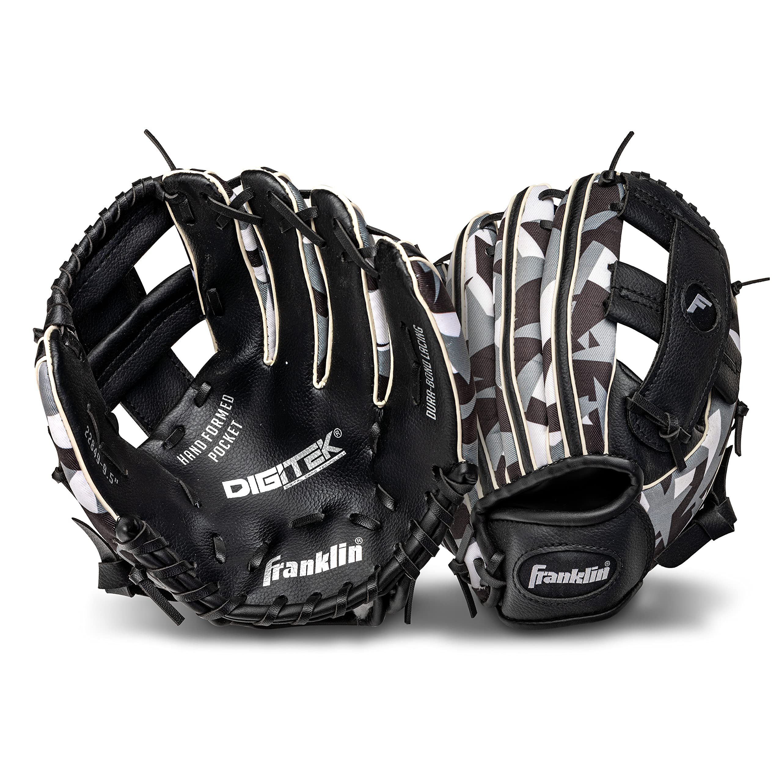 Franklin Sports Kids Baseball + Tball Glove - RTP Youth Baseball Glove - Boys + Girls Teeball, Youth Baseball Glove - Black/White - 9.5" Right Hand Throw