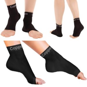 copper compression foot sleeves - plantar fasciitis, achilles, ankle support brace socks - day/night relief from heel spurs, arch pain, swelling, soccer injuries, golf, running - 1 pair black - l