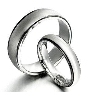 gemini free engrave his and her two tone black silver matt wedding bands matching titanium rings set