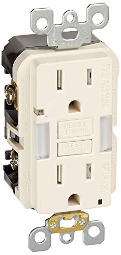 Leviton GFCI Outlet with Guidelight, 15 Amp, Self Test, Tamper-Resistant with LED Indicator Light, Replaces Plugged in Night Light, GFNL1-T, Light Almond