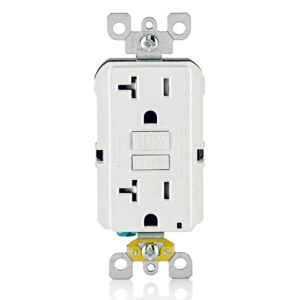 leviton gfci outlet, 20 amp, self test, tamper-resistant with led indicator light, protection from electric shock and electrocution, gftr2-w, white