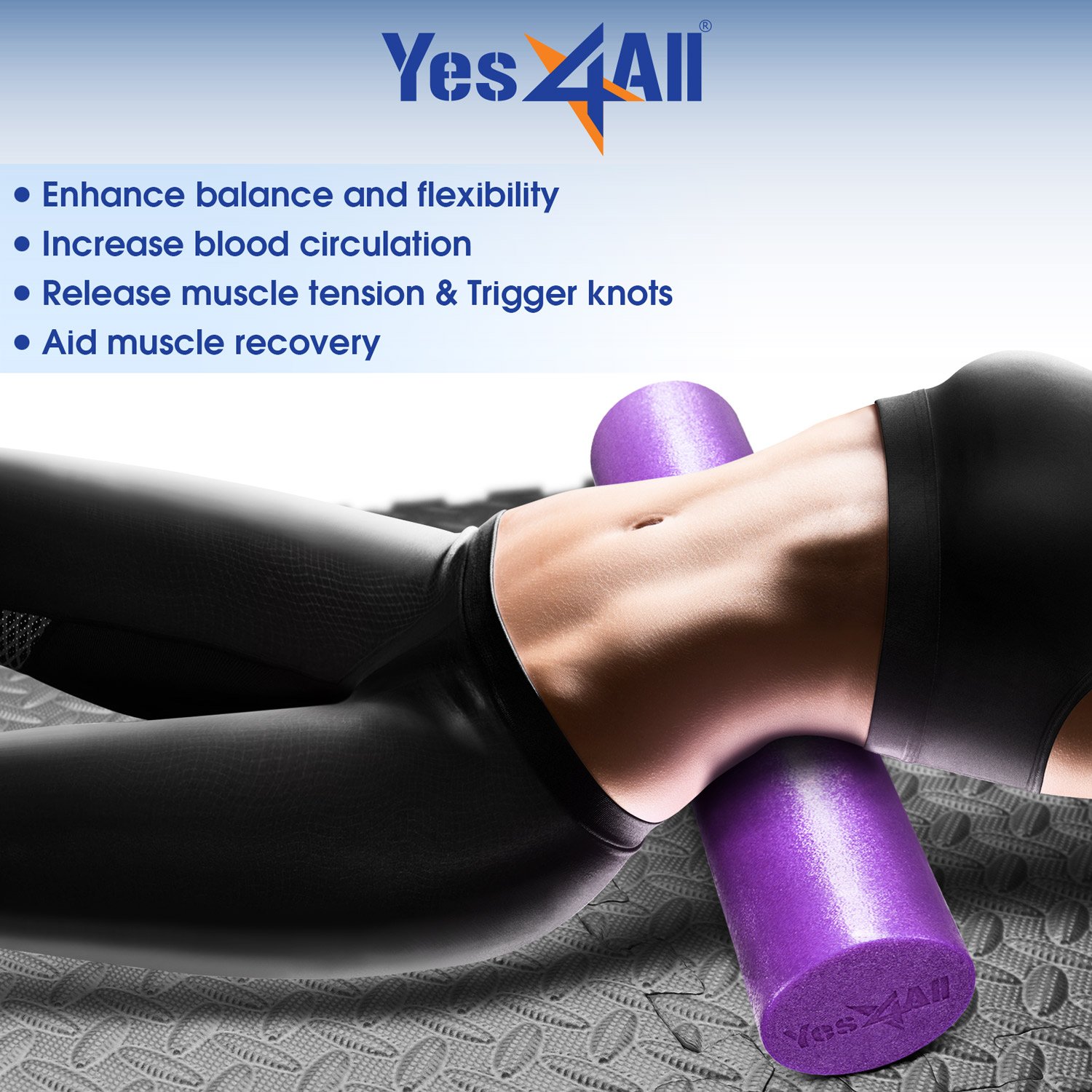 Yes4All Premium Soft-Density Round PE Foam Roller for Pilates, Yoga, Stretching, Balance & Core Exercises - 18 inch Purple