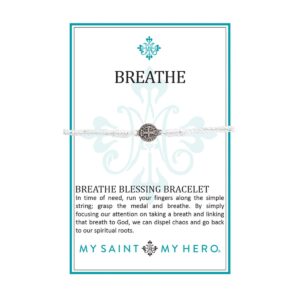 My Saint My Hero Inspirational Breathe Bracelet Adjustable (Silver Tone on Metallic Silver)