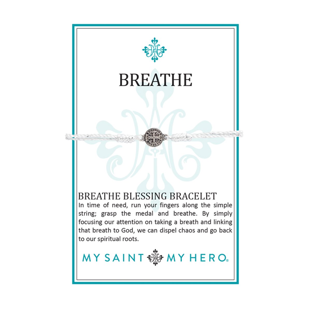 My Saint My Hero Inspirational Breathe Bracelet Adjustable (Silver Tone on Metallic Silver)