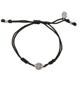 my saint my hero breathe bracelet - handwoven and includes silver plated benedictine cross medal at the center