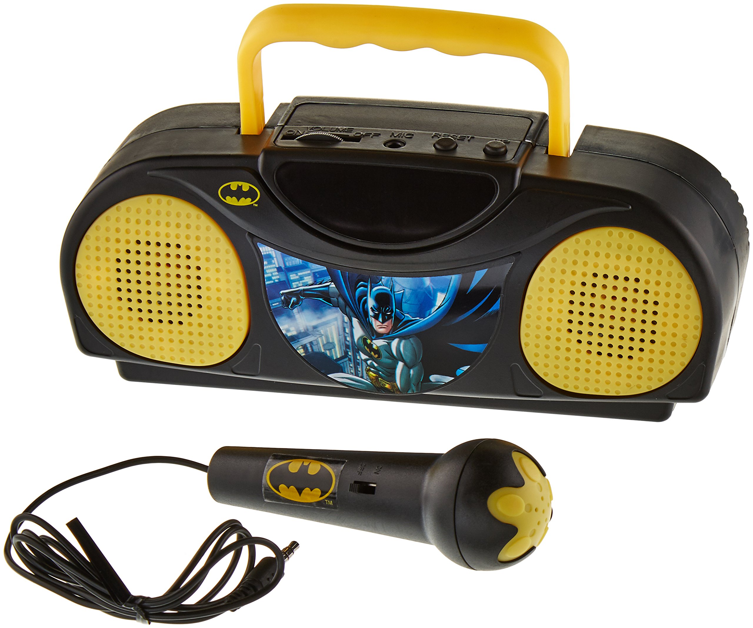 Sakar Batman Kids Karaoke Machine with Radio KO1 Compatible with iPod and MP3 Player, AM FM Portable Radio, Includes Corded Microphone for Kids, Durable Handle, Red/Blue Design, (16383)