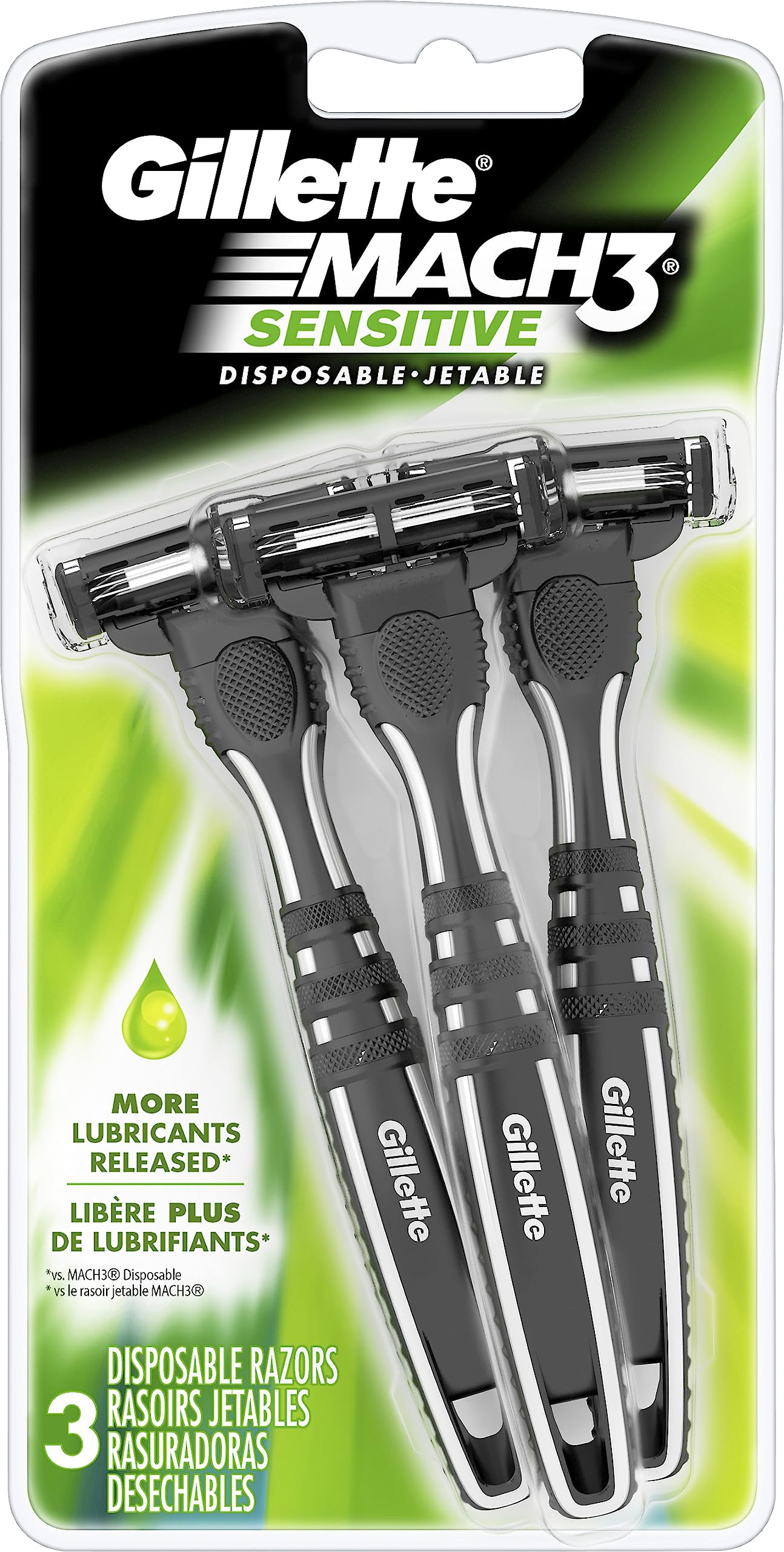 Gillette Mach3 Sensitive Men’s Disposable Razors, 3 Count