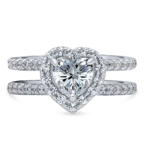 BERRICLE Sterling Silver Halo Wedding Engagement Rings Cubic Zirconia CZ Heart Ring for Women, Rhodium Plated Size 6