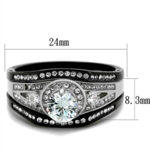 Marimor Jewelry Black and Silver Stainless Steel and Titanium His and Her 4 Piece Wedding Ring Band Set Size Women's 06 Men's 06