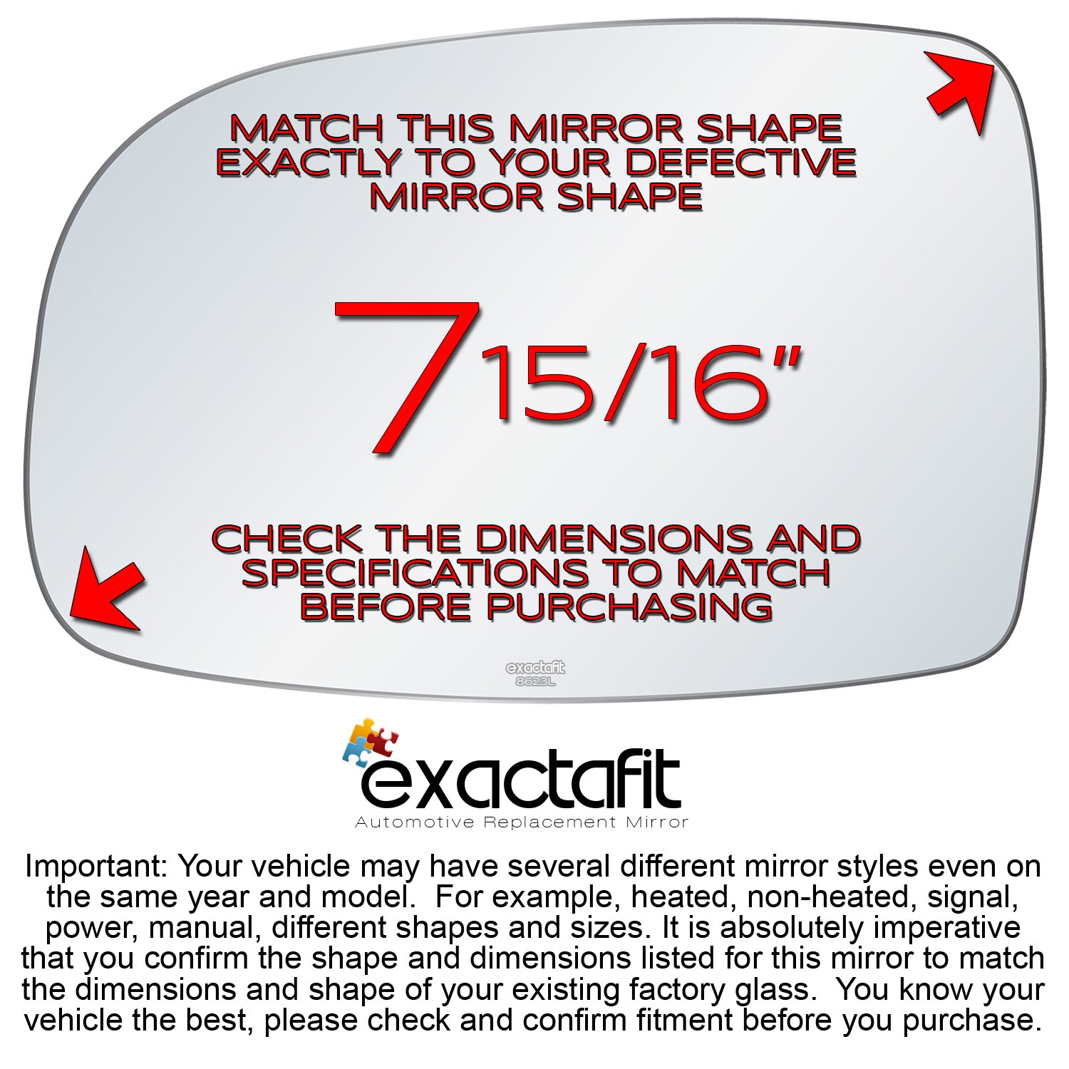 exactafit 8623L Driver Side Mirror Glass Replacement Repair Compatible With 1995 1996 1997 1998 1999 2000 2001 2002 2003 Ford Windstar Van