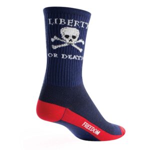 sockguy, crew cuff liberty mens socks, cuff height 6", size l / xl,blue