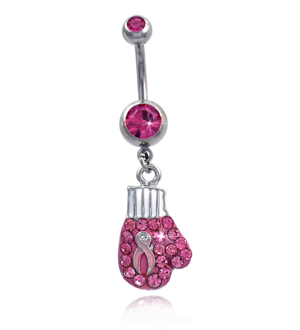 cocojewelry Breast Cancer Awareness Pink Ribbon Boxing Glove Heart Navel Belly Ring (Pink Glove)