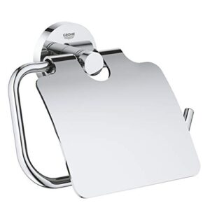 grohe 40367001 essentials wall-mounted toilet paper holder with cover, starlight chrome