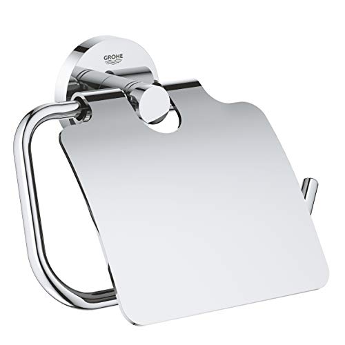 GROHE 40367001 Essentials Wall-Mounted Toilet Paper Holder with Cover, Starlight Chrome