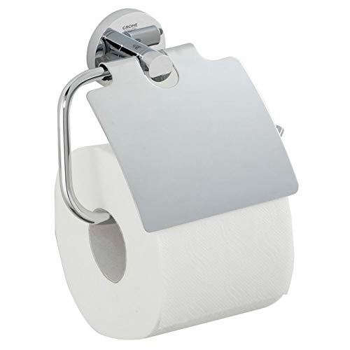 GROHE 40367001 Essentials Wall-Mounted Toilet Paper Holder with Cover, Starlight Chrome