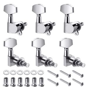 flexzion guitar tuner pegs locking tuners 3x3, 6 pieces chrome finish acoustic guitar pegs key machine electric and acoustic guitar tuner musical instrument parts and accessories replacement