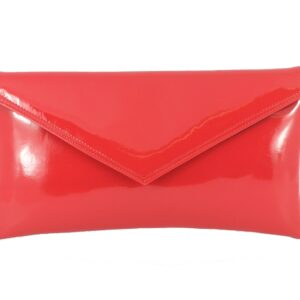 LONI Womens Neat Envelope Faux Leather Patent Clutch Bag/Shoulder Bag in Red