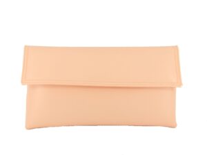 loni womens chic faux leather clutch shoulder bag with long adjustable strap in peach