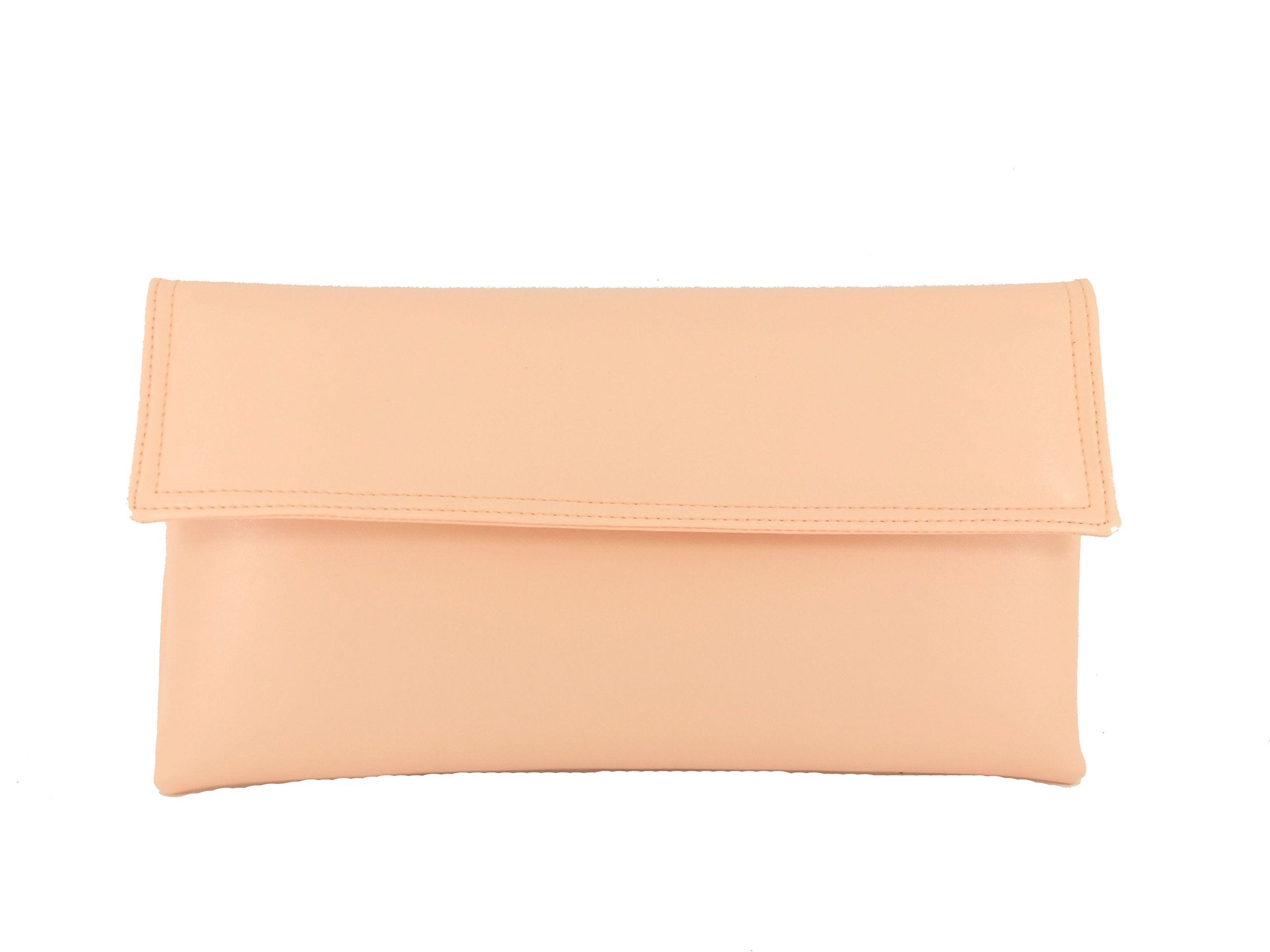 LONI Womens Chic Faux Leather Clutch Shoulder Bag with Long Adjustable Strap in Peach