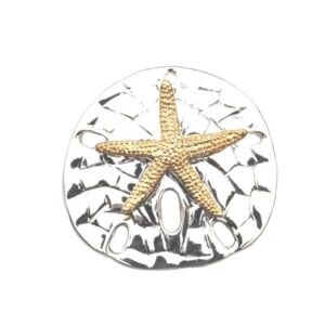 large 2-tone textured sand dollar starfish pendant slide brooch sea life beach fashion jewelry lead-free in gift box (size 1.8 x 1.6-inches)