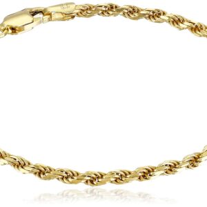 Amazon Essentials Yellow Gold Plated Sterling Silver Diamond-Cut Rope Chain Link Bracelet, 8", (previously Amazon Collection)