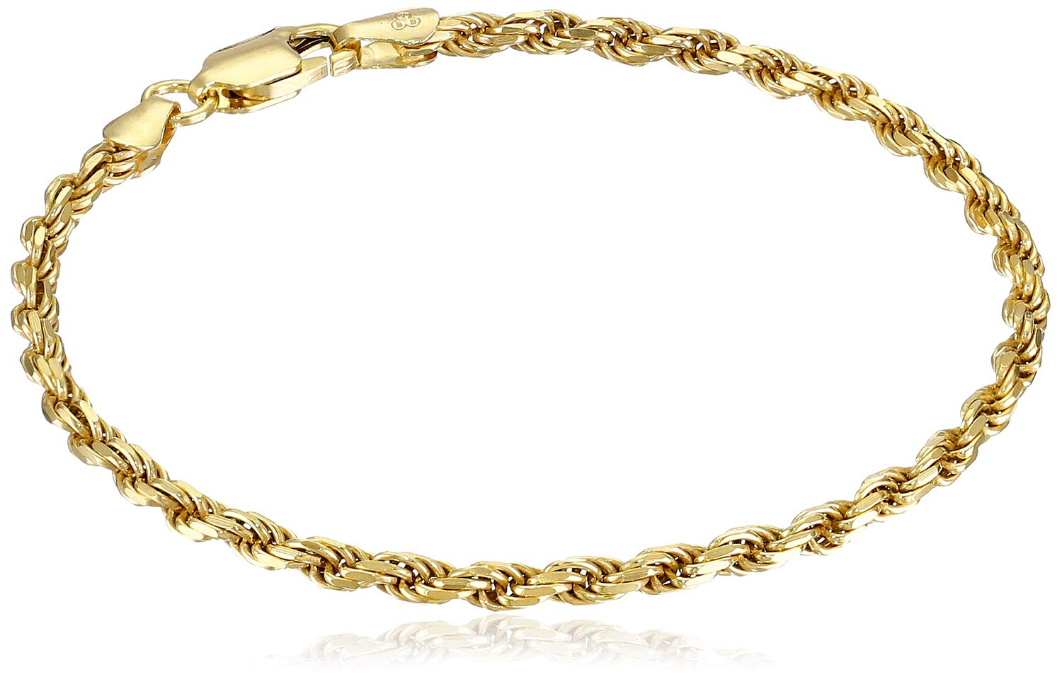 Amazon Essentials Yellow Gold Plated Sterling Silver Diamond-Cut Rope Chain Link Bracelet, 8", (previously Amazon Collection)