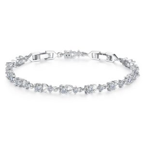 wostu 14k white gold plated 3mm cubic zirconia classic tennis bracelet | gold bracelets for women | size 6.5-7.5 inch