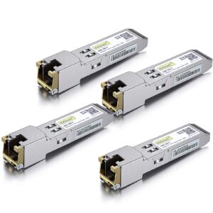 10gtek 1000base-t sfp to rj45 copper ethernet module, gigabit sfp-t transceiver for cisco sfp-ge-t, meraki, fortinet, ubiquiti unifi uf-rj45-1g, d-link, netgear, tp-link and more, pack of 4