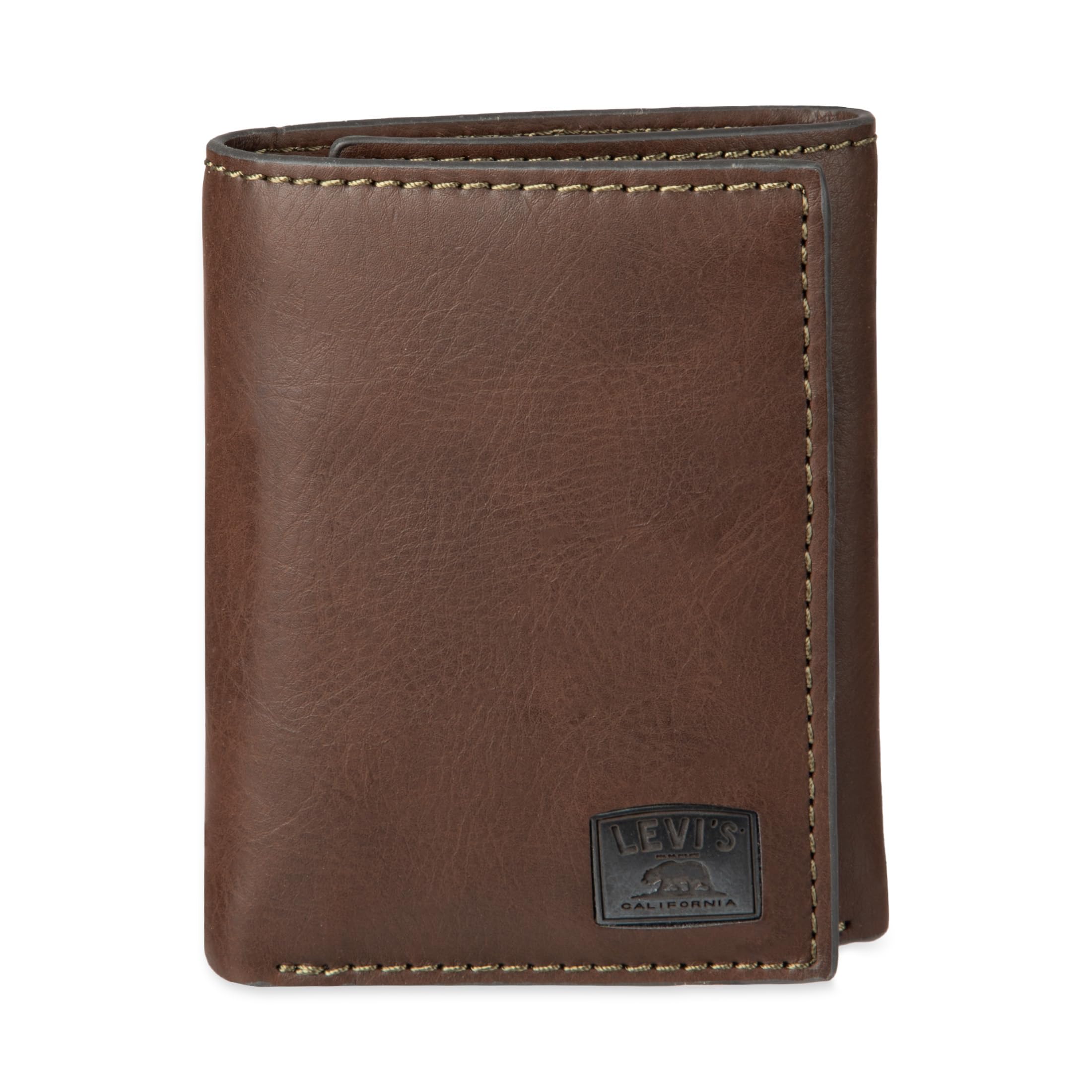 Levi's Men's Trifold Wallet-Sleek and Slim Includes Id Window and Credit Card Holder, Brown Stitch, One Size