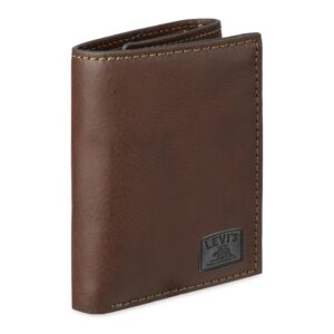 Levi's Men's Trifold Wallet-Sleek and Slim Includes Id Window and Credit Card Holder, Brown Stitch, One Size