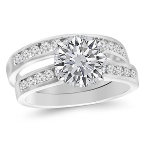 houston diamond district 2.7 carat classic channel set wedding bridal band & engagement ring with a 2 moissanite center